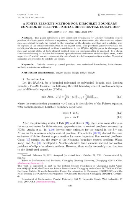 Pdf A Finite Element Method For Dirichlet Boundary Control Of