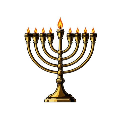 Golden Menorah With Lit Candles Pixel Art Illustration Stock