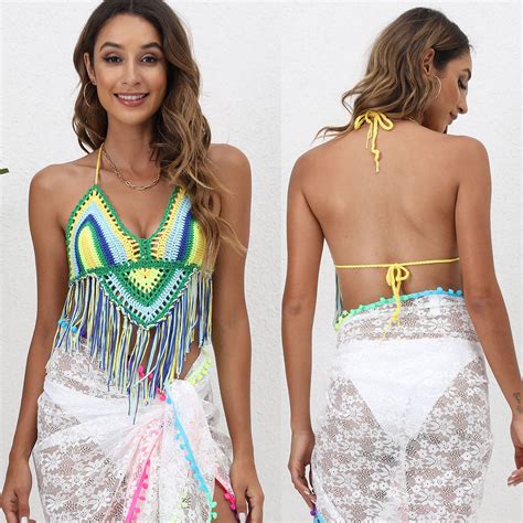 Factory Summer Hand Crochet Fringe Crop Top Cover Up Bikinis Tops For