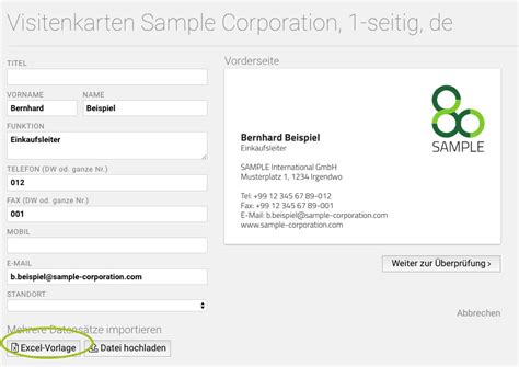 Excel Business Card Template