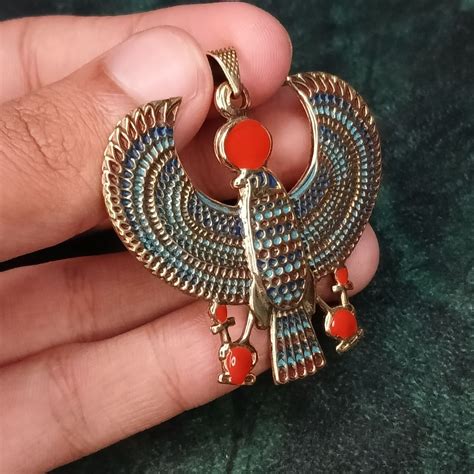 Ancient Egyptian Heritage Gold Plated Red Horus Bird Necklace Luxurious