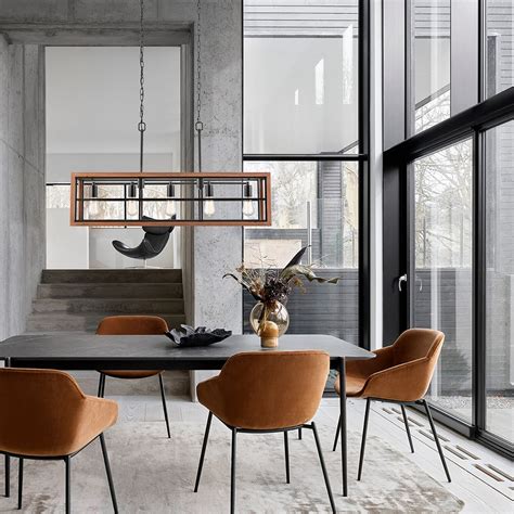 Interior Rectangular 5 Light Pendant Medium Oak Wood With Oil Rubbed B