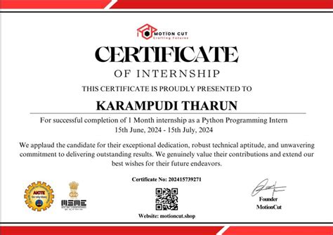 tharun karampudi on linkedin internship python programming