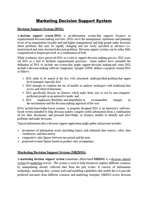 marketing decision support system pdf decision support system