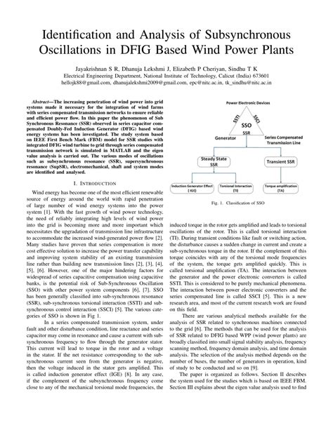 Pdf Identification And Analysis Of Subsynchronous Oscillations In Dfig Based Wind Power Plants