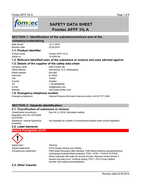 Foam Concentrate Msds Pdf Dangerous Goods Chemistry