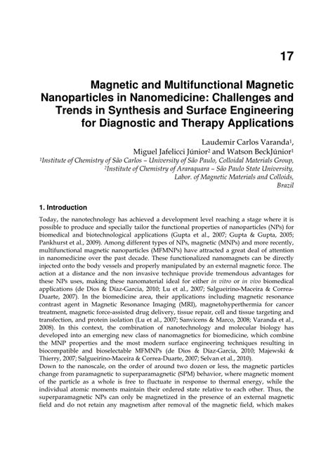 Pdf Magnetic And Multifunctional Magnetic Nanoparticles In Nanomedicine Challenges And Trends