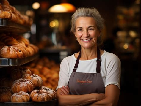 Premium Ai Image Bakery Saleswoman Senior Lady