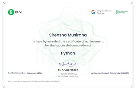 Finished Guvi Python Certification Sireesha Mvv Posted On The Topic Linkedin