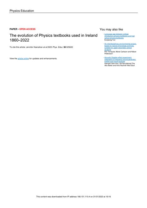 Pdf The Evolution Of Physics Textbooks Used In Ireland 18602022