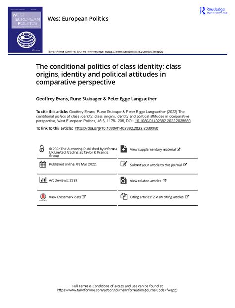 The Conditional Politics Of Class Identity Class Origins Identity And Political Attitudes In