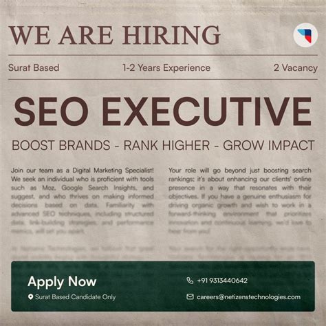 Hiring Seoexecutive Suratjobs Digitalmarketing Netizenscareers
