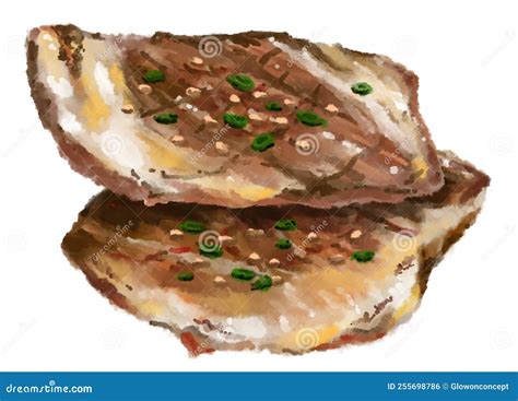 Beef Brisket Slice Barbecue Yakiniku Japanese Style Food Watercolor