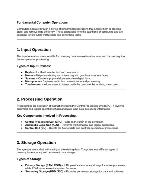 Fundamental Computer Operations Pdf Computer Data Storage Input Output