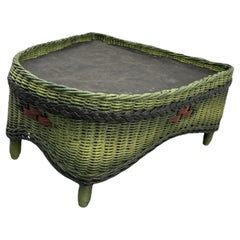 Bar Harbor Style Wicker Wing Chair In Natural Finish With Green Trim