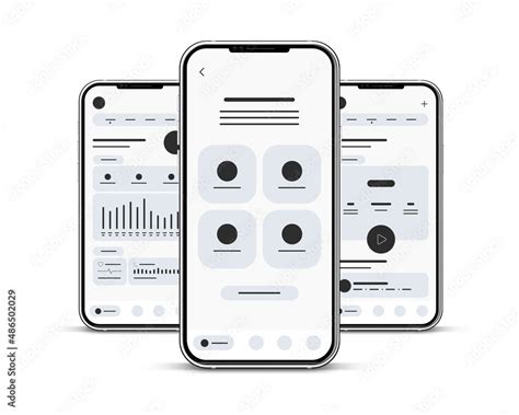 Set Of UI UX Wireframes With D Realistic Smartphones GUI Screens Any App Flat Design Template