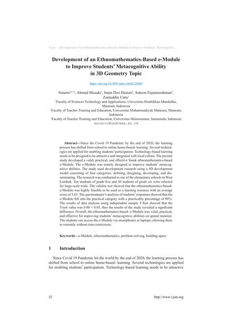 Pdf Development Of An Ethnomathematics Based E Module To Improve