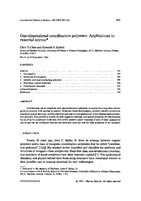 Pdf One Dimensional Coordination Polymers Applications To Material