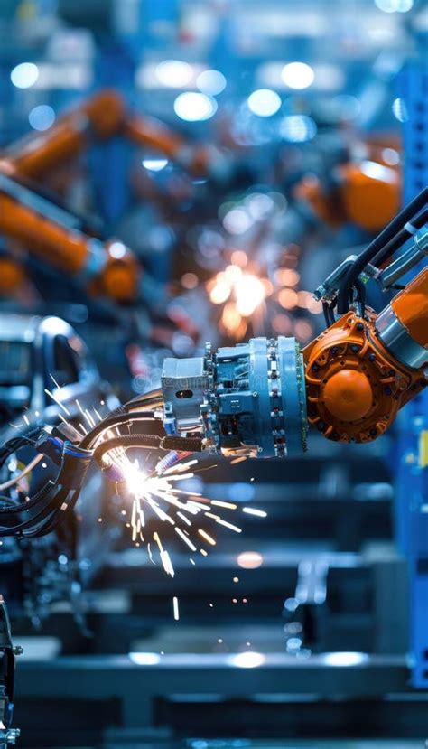 Innovative Wearable Tech In High Tech Automobile Assembly Line For Enhanced Efficiency Stock