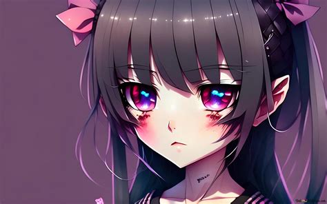 Beautiful Anime Girl With Purple Eyes 2k Wallpaper Download