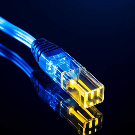 Premium Photo A Blue Ethernet Cable With Yellow Connecting Point In