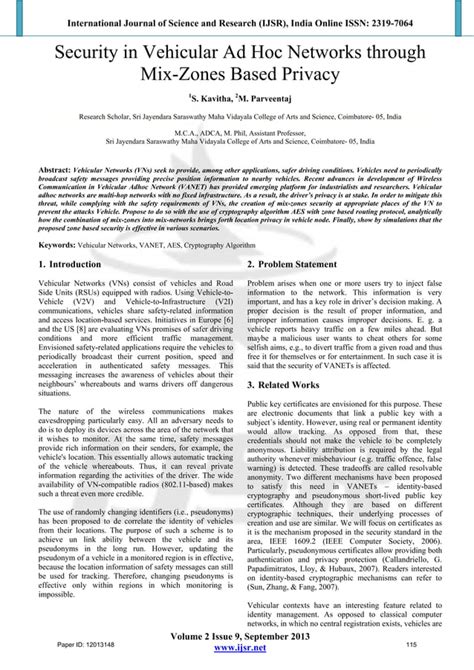 Security In Vehicular Ad Hoc Networks Through Mix Zones Based Privacy Pdf