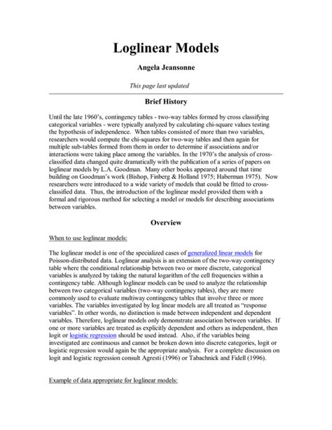 Log Linear Models