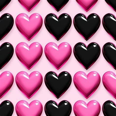 Glossy 3d Pink And Black Hearts Seamless Pattern Design Playground