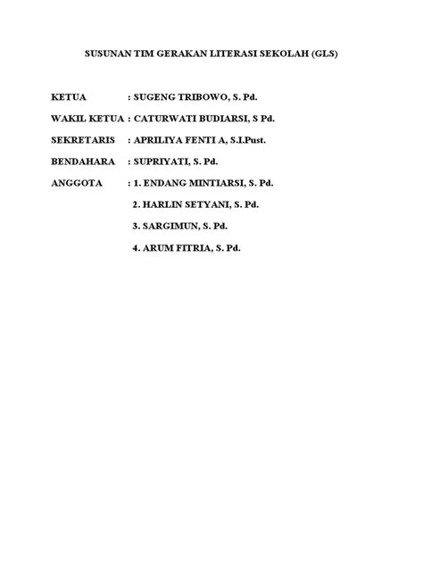 Susunan Tim Gerakan Literasi Sekolah Pdf