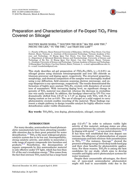 Pdf Preparation And Characterization Of Fe Doped Tio2 Films Covered On Silicagel