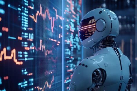 futuristic robot analyzing data on digital display premium ai