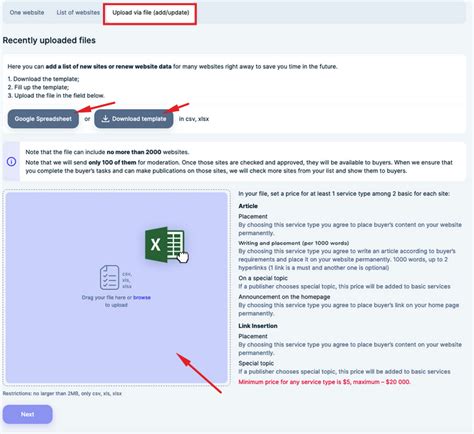 New Interface For Site Upload And Update Via File And Requirements To