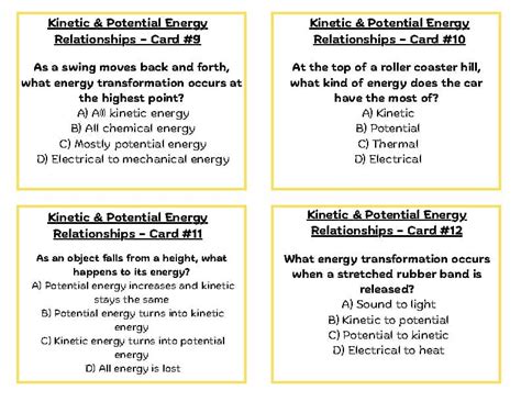Kinetic And Potential Energy Transformations Task Cards Tpt