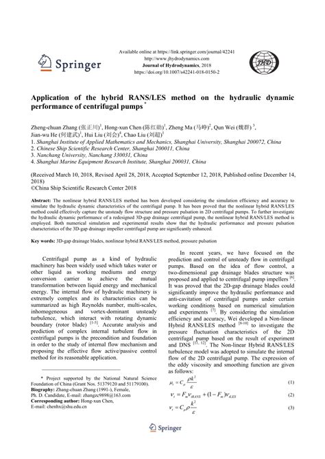Pdf Application Of The Hybrid Ransles Method On The Hydraulic
