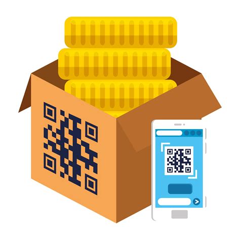Qr Code Over Box Coins And Smartphone Vector Design Vector Art At Vecteezy