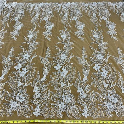 Beaded Lace Fabric Embroidered On 100 Polyester Net Mesh Lace Usa