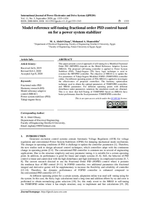 Pdf Model Reference Self Tuning Fractional Order Pid Control Based On