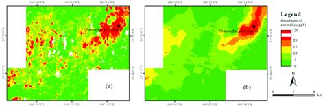 A Geochemical Exploration Sampling Results B Gwr Prediction