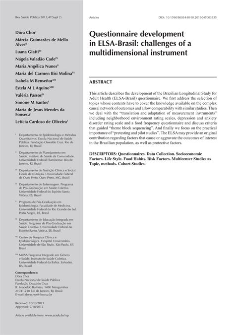 Pdf Questionnaire Development In Elsa Brasil Challenges Of A