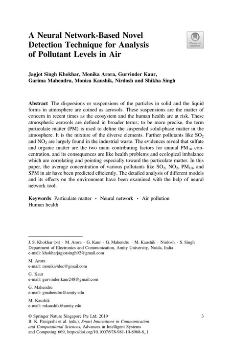 Pdf A Neural Network Based Novel Detection Technique For Analysis Of Pollutant Levels In Air
