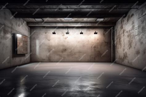 Premium Photo Dark Basement With Concrete Walls And Reflective Cement