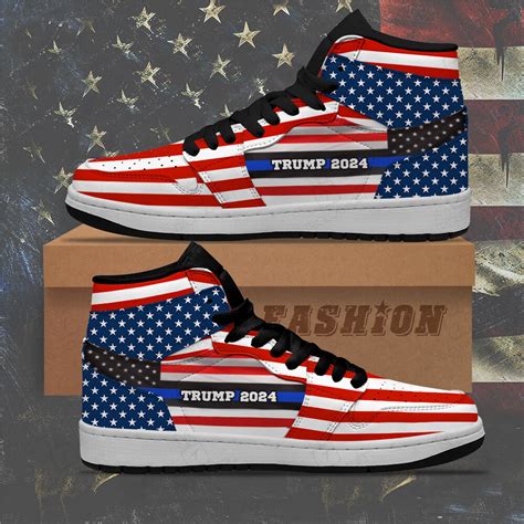 Trump 2024 Thin Blue Line American Flag Sneakers Trump For President