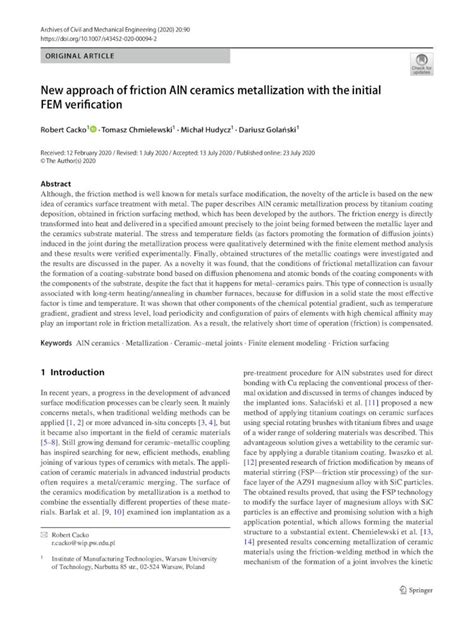 Pdf New Approach Of Friction Aln Ceramics Metallization With 90