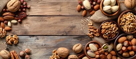 Assorted Nuts And Nutshells On Wooden Table Stock Image Image Of