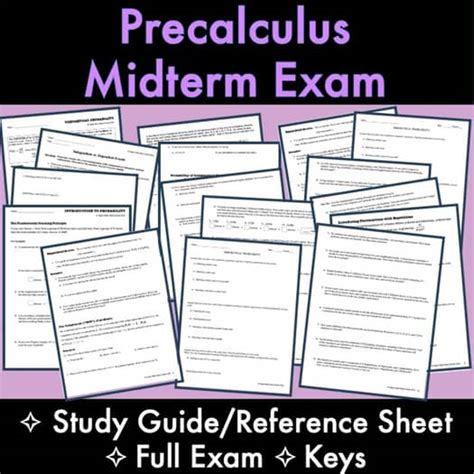 Precalculus Midterm Exam And Topic List Study Guide Reference Sheet Keys