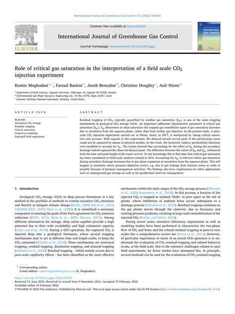 Pdf Role Of Critical Gas Saturation In The Interpretation Of A Field Scale Co2 Injection