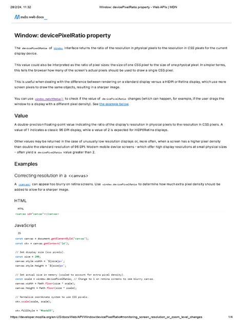 Window Devicepixelratio Property Web Apis Mdn Pdf Pixel