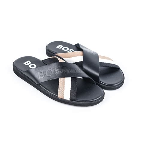 Jual Hugo Boss Darrel Leather Strap Slide Sandals In Black 100