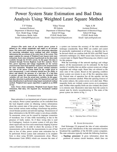 Vishnu 2015 Estimador De Estados Power System State Estimation And Bad Data Analysis Using
