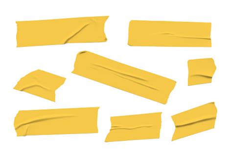 벡터 접착 테이프 사실적인 노란색 끈적 끈적한 테이프 줄무늬 세트 접착 테이프에 대한 스톡 벡터 아트 및 기타 이미지 접착 테이프 노랑 스카치 위스키 Istock